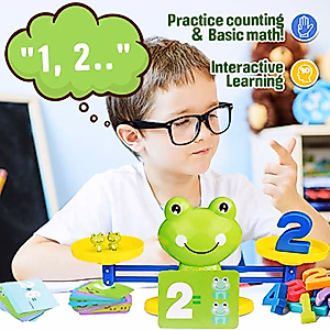 CozyBomB Homeschool Kindergarten Balance Board Game - Preschool Activities Math Learning Stem Montessori Cool Toys Educational with Frog Scale Cards Balancing Numbers for Kids Ages 3 4 5 6 Year Old