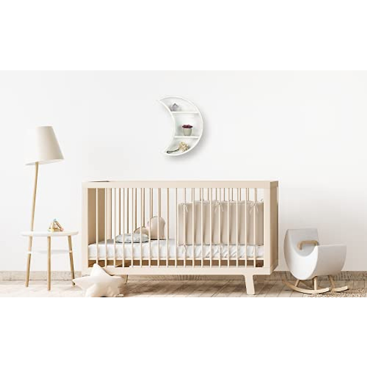 Moon Shelf for Crystals - Crystal Shelf Display and Crystal Holder - Crystal Display Shelf - White Crescent Moon Shaped Shelf - Boho Nursery Decor - Nursery Shelves for Bedroom, Kids Room, Baby Room