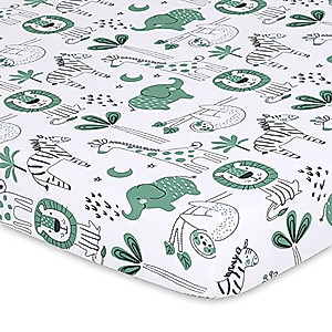 The Peanutshell Mini Crib Sheet Set - 3 Pack - Multiuse for Pack & Play, Playard, Playpen, Mini Crib - Safari Animals