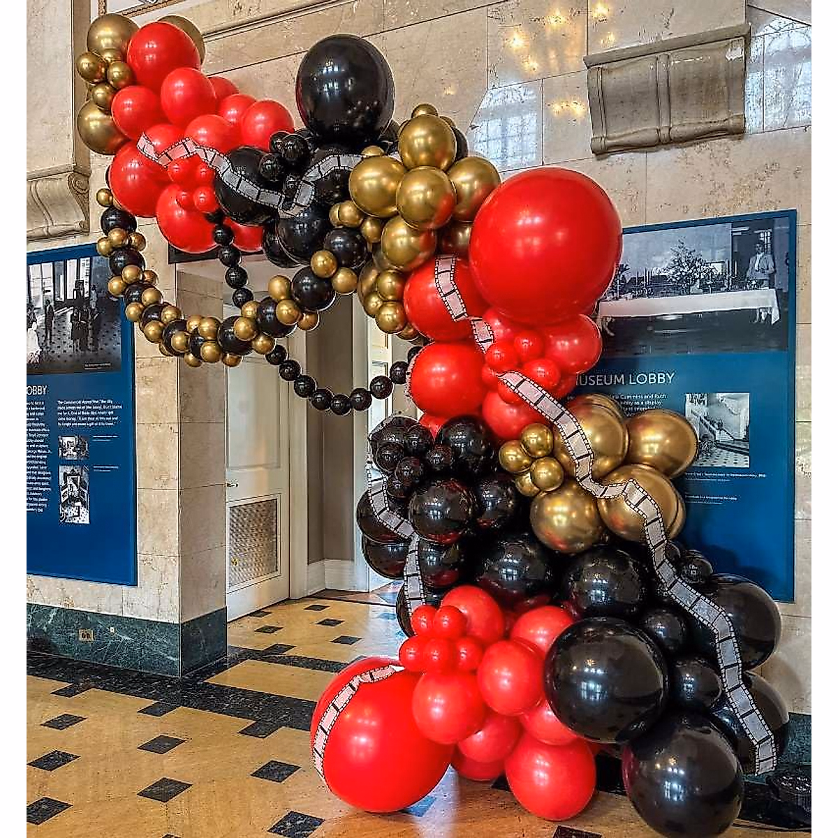 Enanal Movie Night Balloon Garland Arch Kit, 134pcs Black Red Chrome Gold Balloon with Clapboard Popcorn Foil Balloons for Movie Theater Film Party Decoration Birthday Bridal Shower Backdrop (Movie)