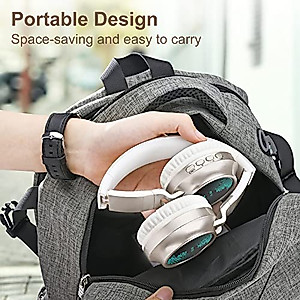 REETEC Wireless Bluetooth Headphones Over Ear - [7 LED Lights Display] Foldable Hi-Fi Stereo Deep Bass Wired and Wireless Headphones with Microphone for iPhone, iPad, Laptop, PC, SD/TF - Golden