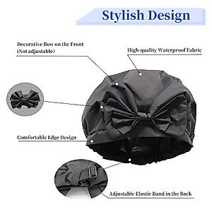 Aibilye Womens Black Shower Cap for Long Hair Extra Large Washable Reusable Waterproof Bathing Hair Cap Adjustable Elastic Band for All Hair Lengths