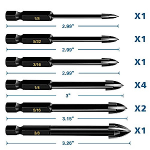 10-Piece Glass Concrete Drill Bit Set, Masonry Drill Bits for Brick, Plastic and Wood, Hex Shank Tungsten Carbide Tip Drilling Tools for Mirror and Ceramic Tile on Concrete and Brick Wall.