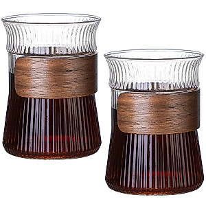 Sizikato 2pcs Borosilicate Glass Teacup, Striped Glass Coffee Cup, Non-Slip and Anti-Scald