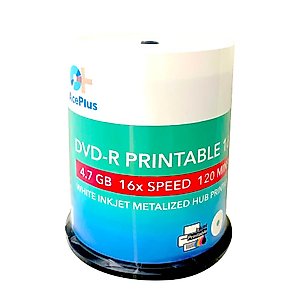 AcePlus 100 White Inkjet Printable DVD-R Recordable Discs with 16x Recording Speed and 4.7 GB of Data (100-pk Cakebox)