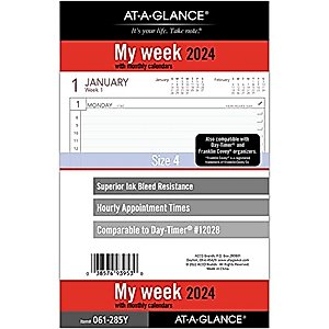 AT-A-GLANCE 2024 Weekly Planner Refill, 5-1/2" x 8-1/2", Desk Size, Loose-Leaf (061-285Y-24)