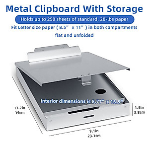 Sunnyclip Metal Clipboard with Storage, Aluminum Three-Tier Box Clipboards,Binder Form Holder with High Capacity Clip,Great for Worksites,Management,Office Business Professionals,14 x 9 x1.5 inch