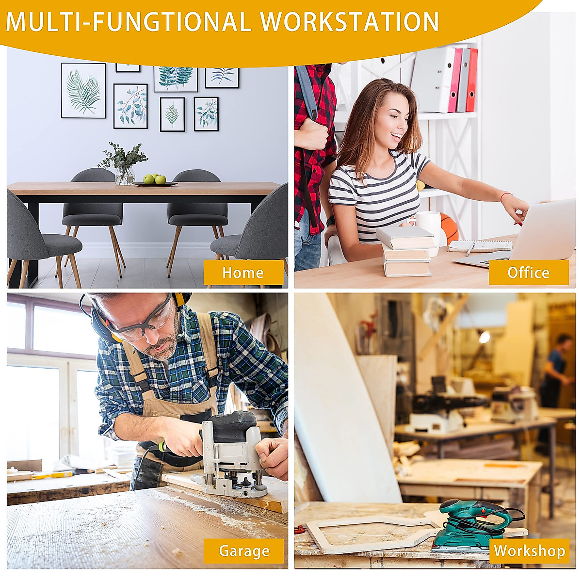 Betterhood 48" Heavy-Duty Adjustable Workbench for Garage, Rubber Wood Shop Table W/Rubber Pads, Hardwood Workstation Weight Capacity Over 2000 Lbs