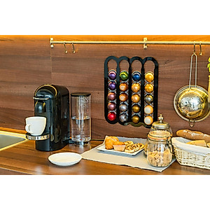 Demi's Home Adhesive Coffee Pod Holder for Nespresso Vertuo Capsules (Measure Before Purchase) - Suitable to be Mounted Inside/Under the Cabinet or on the Wall (Black)