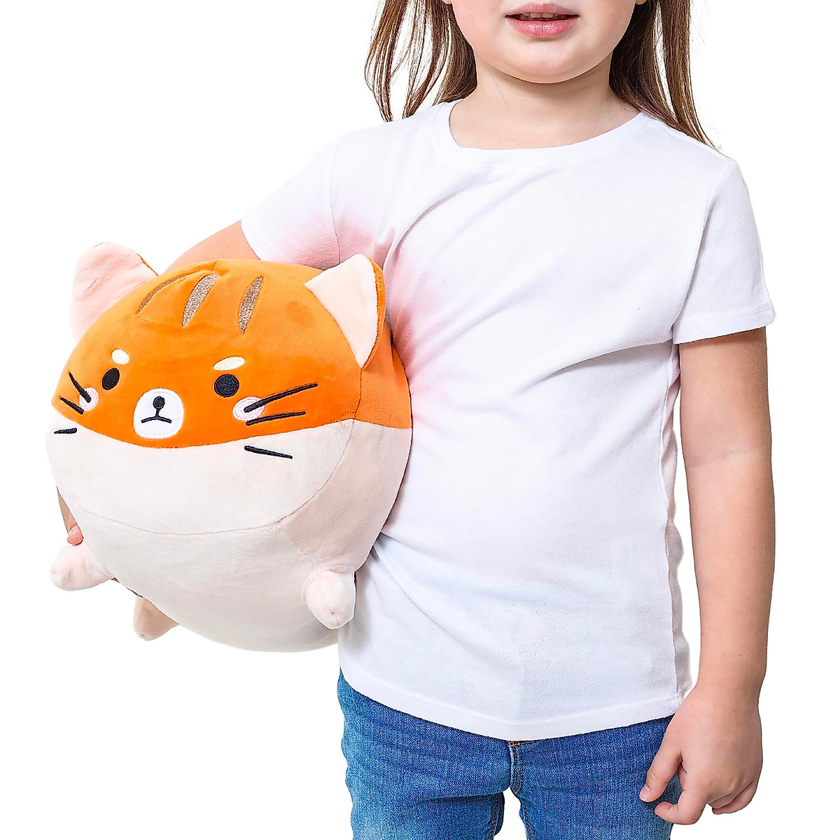 Orange Cat Plush Pillow 16”- Premium Grumpy Cat Stuffed Animals Plush Cat Pillow - Cat Body Pillow Fat Cat Plushies for Girls and Boys - Long Cat Plush Cute Plushies Kawaii Stuff Cat Toys for Kids