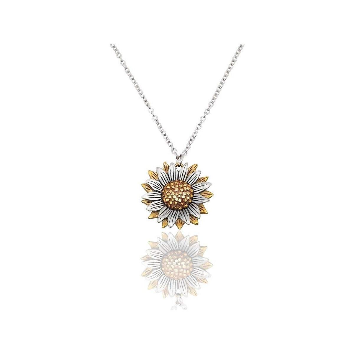 quan jewelry Sunflower Necklace for Women, Gift for Mother with Inspirational Greeting Card (Two Tone)