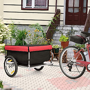 Goplus Bike Cargo Trailer, Foldable Bicycle Trailer with 16” Wheels, Removable Cover, Oxford Fabric, Folding Frame Quick Release, Bike Cart Bike Wagon Trailer for Luggage, Tools, Groceries