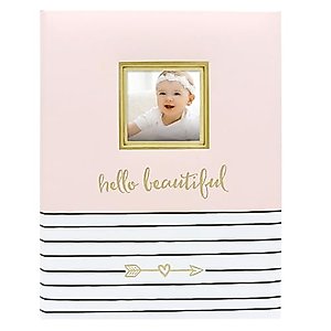 Pearhead Hello Baby First 5 Years Memory Book, Baby Girl Keepsake for New and Expectant Parents, Pregnancy And Milestone Journal, Pink