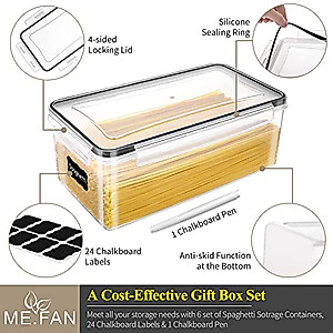 ME.FAN 6 Set 3.2L Food Storage Containers, Spaghetti Containers Airtight Horizontal Storage/Pasta Containers Kitchen Pantry Organization Canisters with 24 labels & Pen - Black