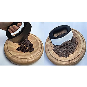 Checkered Chef Mezzaluna Cutting Board - Small Round Wooden Chopping Board For Mincing and Rocker Knives