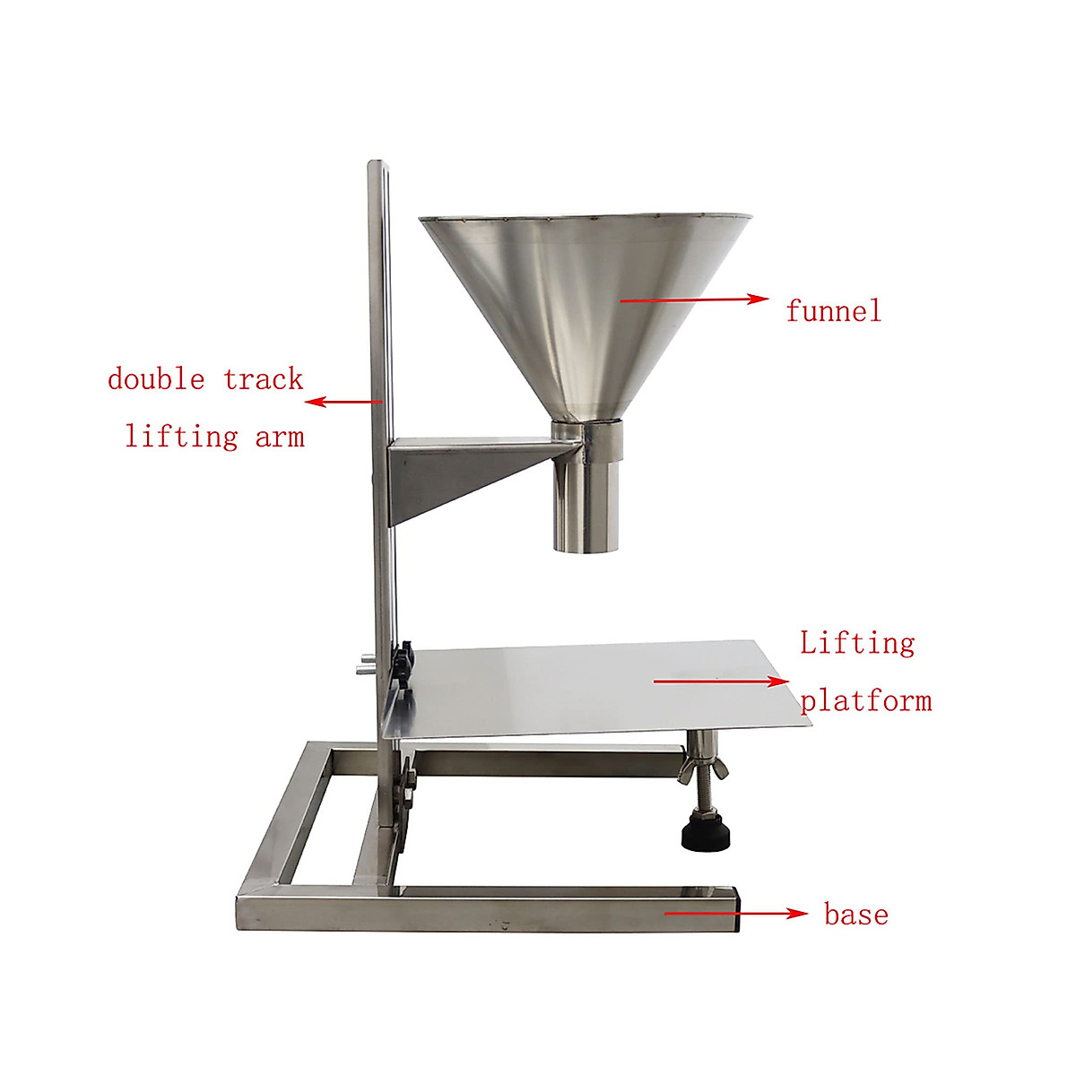 LGXEnzhuo Stainless Steel Feeding Hopper with Support Stand Manual Filling Package Funnel Under Funnel Diameter 2inch
