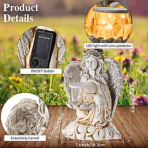 Angel Solar Garden Statue Solar Powered Fairy Praying Angel Figurine with Solar LED Angel Lights Decorations Waterproof for Home Garden Outdoor Decor Art Sculpture Ornament