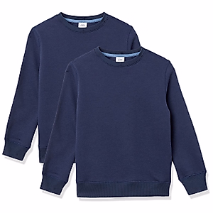 Amazon Essentials Boys' Fleece Crew-Neck Sweatshirts, Red, Buffalo Plaid, Medium