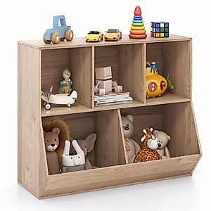 HONEY JOY Toy Storage Organizer with Bookcase, 5-Cubby Children Bookshelf Toy Storage Cabinet, Open Kids Toy Storage Shelf Book Display Rack for Playroom, Bedroom, Kindergarten, Nursery, School