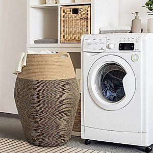 Goodpick Tall Laundry Hamper | Woven Jute Rope Dirty Clothes Hamper Modern Hamper Basket Large in Laundry Room, 25.6" Height