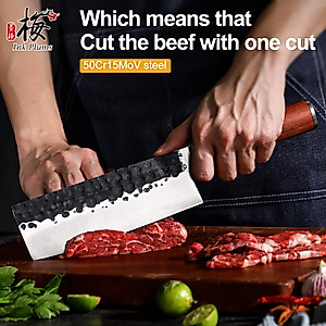 Ink Plums 6.5 Inch Kitchen Nakiri Knife,Vegetable Cleaver Knife Asian Usuba Knife,Stainless Steel With Hand-forged,Brazilian Rosewood Handle and Gift Box for Family & Restaurant