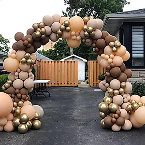 Brown and Gold Balloons, 12 Inch Retro Brown Cream Balloon, Metallic Sand Gold Brown Beige Balloons, Apricot Neutral Gold Balloons for Birthday Baby Shower Jungle Boho Wedding Decorations