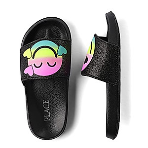 The Children's Place Girls Slide Sandal, Happy Face, 2 Big Kid US