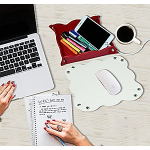 LISRSC Leather Valet Tray for Women,Trinket Jewelry Cosmetic Organizer Catchall Tray for Desk Dresser Nightstand (Off-White)