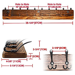 Dseap Coat Rack Wall Mounted - 10 Tri Hooks, 38-1/4" Long, Heavy Duty Wooden Wall Coat Hanger Coat Hook for Clothes Hat Jacket Clothing, Natural & Black