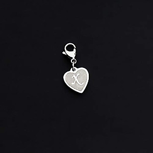 FAADBUK Initial Letter A-Z Alphabet Heart Charm for Bracelet Keychain Necklace Initial Stainless steel Clasp Clip on Charm (intial X)