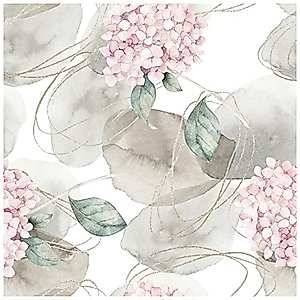 HAOKHOME 93164 Abstract Nordic Peel and Stick Wallpaper Geometric Hydrangea Floral White/Grey/Pink Stick on Home Decor 17.7in x 118in