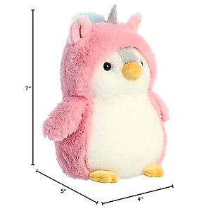 Aurora® Playful Pompom Penguin™ Unicorn Stuffed Animal - Vibrant Companions - Endless Fun - Pink 7 Inches
