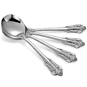KEAWELL Gorgeous Round Soup Spoon, Set of 4, 18/10 Stainless Steel, Luxury Bouillon Spoon, Dishwasher Safe, Fine Mirror Polished (Silver)