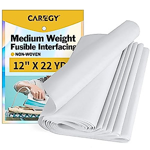 CAREGY 12 inch X 22 Yards Iron-On Fusible Interfacing Medium Weight White Non-Woven Polyester Single-Sided Interfacing for Crafting Quilting Sewing DIY Crafts Supplies