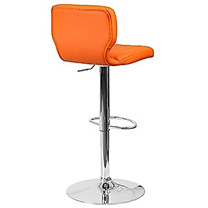 KLS Modern Barstools Adjustable Hydraulic 360 Degree Swivel Stable Steel Frame Padded Vinyl Cushion Low Back Seat Design Dining Chair Pub Stool (1) Orange # 1969