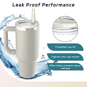 Miavers 2Pack 40oz Tumbler Flip Straw Lid Replacement suit for Stanley Quencher cup,leak proof and spill resistant tumbler lid, convenient Tumbler Cover applicable to Stanley 40oz tumbler (Beige)