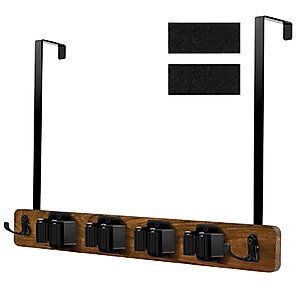 UKQRRTC Broom Mop Holder Over The Door 4 Slots Broom Storage Rack with 2 Hooks Drilling Free Mop Broom Organizer for Laundry Room Garage Kitchen Bathroom