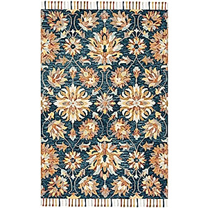Safavieh Aspen Collection 9' x 12' Navy/Multi APN139N Handmade Floral Tassel Wool Area Rug