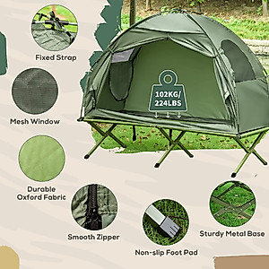 Outsunny Camping Tent Cot, Single Person Folding Cot Combo, Off-Ground Tent, Covered Outdoor Bed with Carry Bag for Hiking, Camping