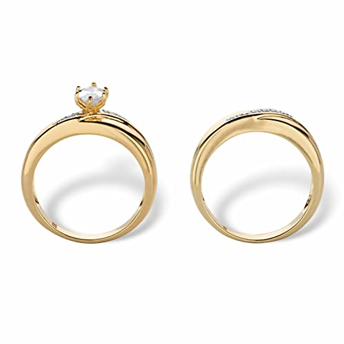 PalmBeach Jewelry 18k Gold-Plated or Platinum-Plated Sterling Silver Cubic Zirconia and Genuine Diamond Accent Diagonal Bridal Ring Set Size 6