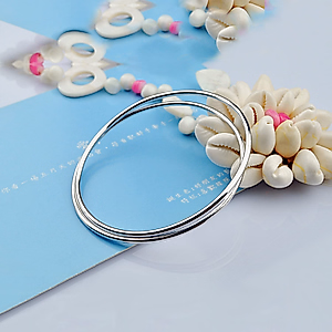 H&Beautimer 925 Sterling Silver Bracelet for Women's Italian Handmade Solid Bangle 2/3/4/5/6/7 Set Rose Gold Fine Jewelry With Gift Box (Silver 3set, 60MM)