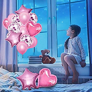 28Pcs Balloon Happy Birthday Party Decorations For Women Confetti Balloons 18" Star Heart Foil Balloons Wedding Decorations Helium Ballons Girl Boy Baby Shower (pink)