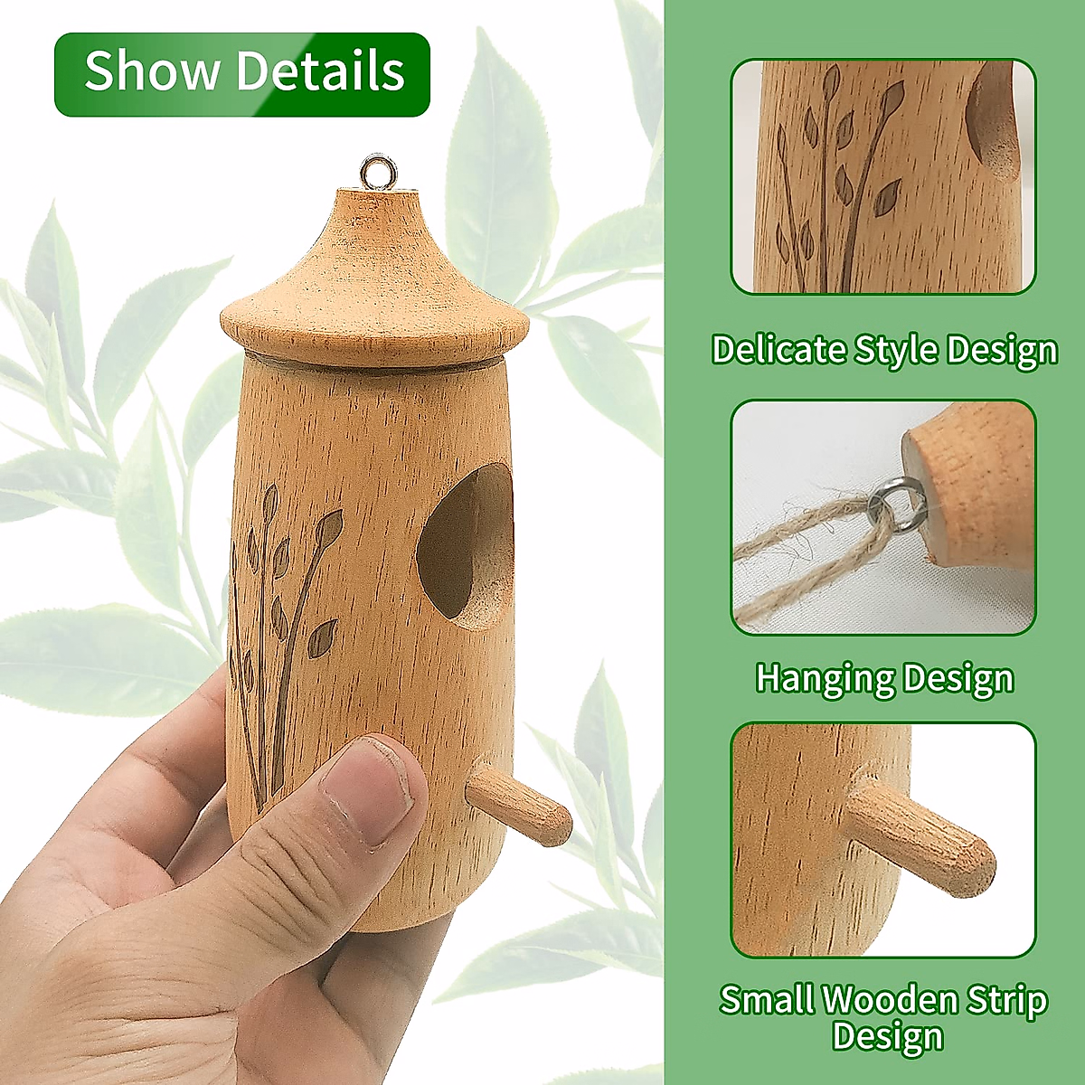 Hummingbird House for Outside Hanging,Wooden Humming Bird Houses for Outside for Nesting Hanging,Natural Hummingbird Swing Nest for Wren Swallow Sparrow Hummingbird Finch Houses Garden Window Decor