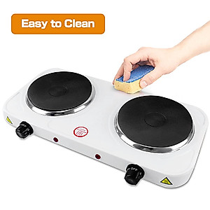 2000W Electric Hot Plate,Mini Double Burner Countertop Cooker Compatible for All Cookwares Cooking with 5 Power Adjustment,Easy to Clean,Portable for Kitchen Camping RV Hotel 110V