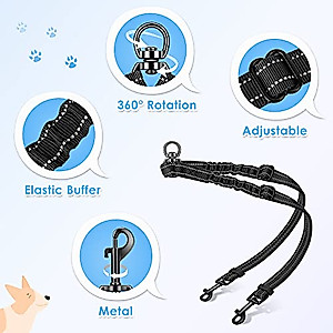 AUTOWT Double Dog Leash, No Tangle 360° Swivel Rotation Reflective Lead Attachment Adjustable Length Dual Two Dog Lead Splitter, Comfortable Shock Absorbing Walking Training for 2 Dogs