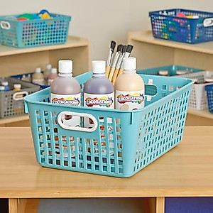 Really Good Stuff Large Plastic Book Baskets, 13?" by 10" by 5?" - 6 Pack, Water | Classroom Library Organizer, Toy Storage, Multi-Purpose Organizer Basket