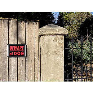 Beware of Dog Sign Meta 14x10 inch Rust Free Aluminum, UV Printed, Easy to Mount Weather Resistant for Fence (4 Pack)