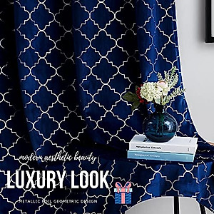 Jackroy Velvet Blackout Curtains 84 Inch Length for Dining Room, Silver Pattern Curtains for Living Room 2 Panels Set, Light Blocking Grommet Design Curtains for Bedroom with 52”Wx84”L