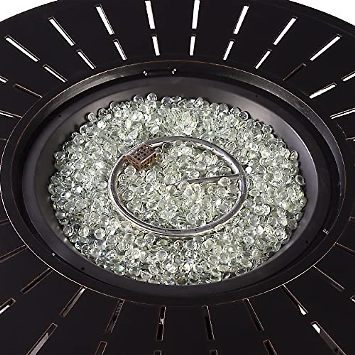 Oakland Living Aluminum 57,0000 BTU 44 in. Round Propane Black Fire Pit Table with Fire Beads, Lid, Propane Tank Cover and Table Fabric Covers in Copper Finish, (AZNOBU-FPT-AC)