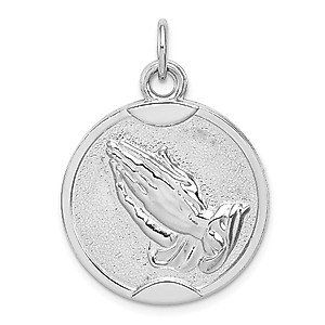 Solid 925 Sterling Silver Praying Hands Serenity Prayer on Back Pendant Charm Medal - 30mm x 20mm